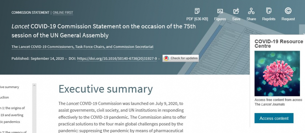 Lancet COVID-19 Commission Statement on the occasion of the 75th ... Lancet COVID-19 Commission Statement on the occasion of the 75th ...