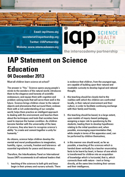 IAP Statement on Science Education