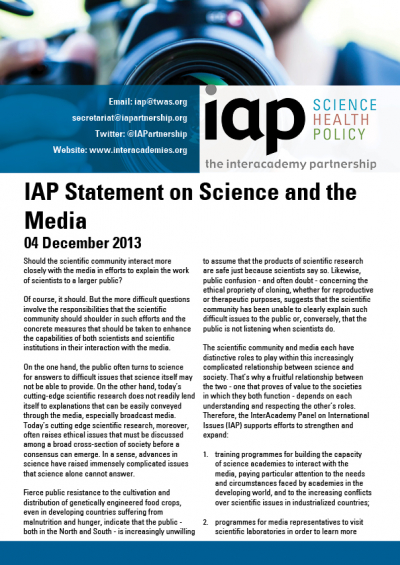 IAP Statement on Science and the Media