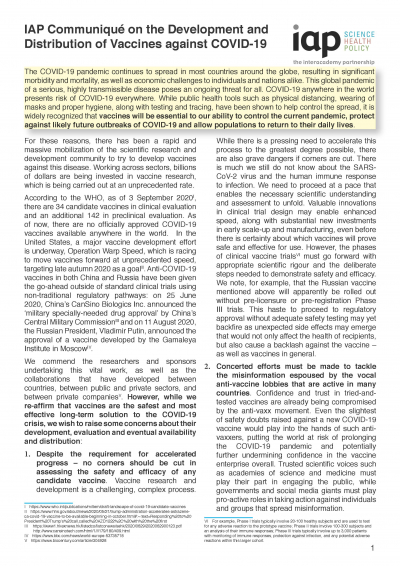 IAP Communiqué on the Development and Distribution of Vaccines against ...