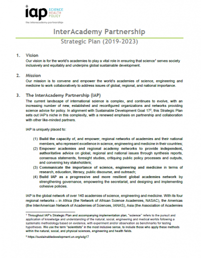 InterAcademy Partnership Strategic Plan (2019-2022; extended through 2023)