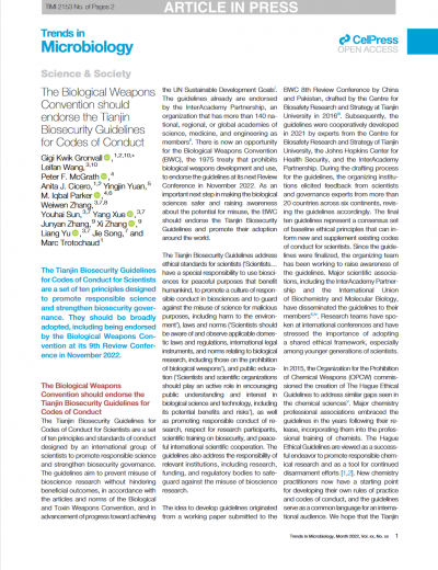 The Biological Weapons Convention should endorse the Tianjin ...